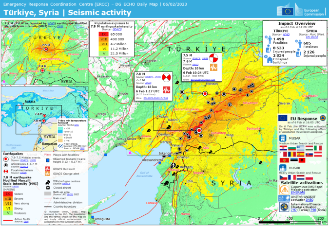 ERCC Daily Map Turkey Syria earthquake | UCP Knowledge Network